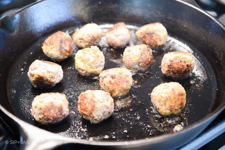 How to Make Stovetop Cast Iron Skillet Meatballs • Sip + Sanity