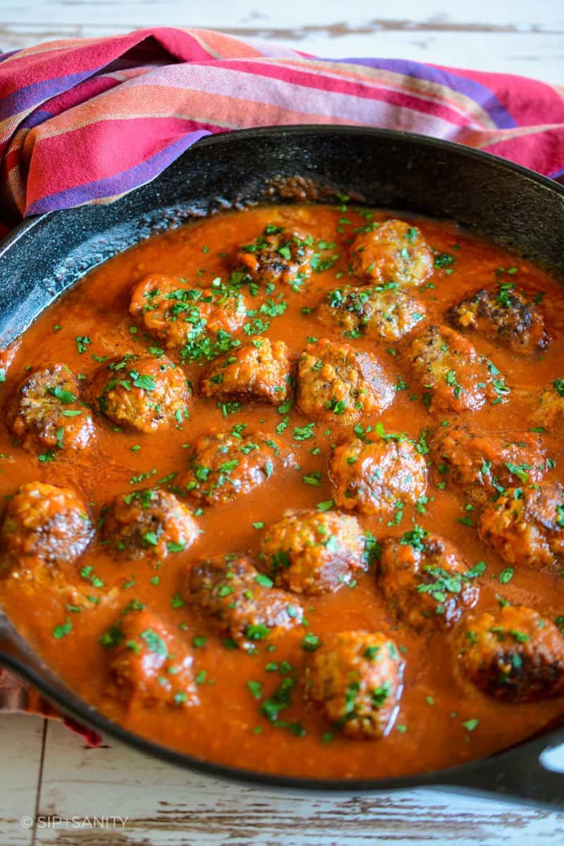 How to Make Stovetop Cast Iron Skillet Meatballs • Sip + Sanity