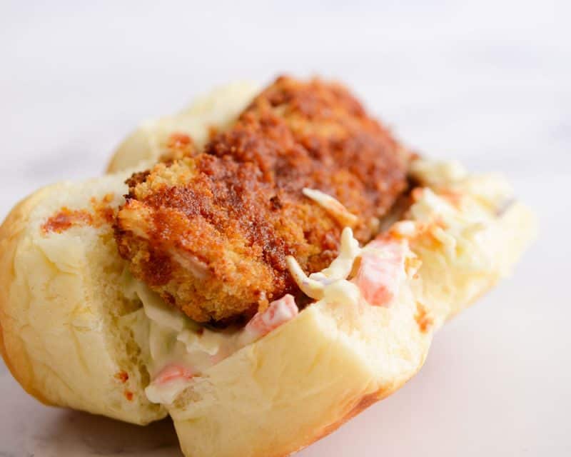 Air Fryer Spicy Fish Sandwiches with Creamy Yogurt Slaw • Sip + Sanity
