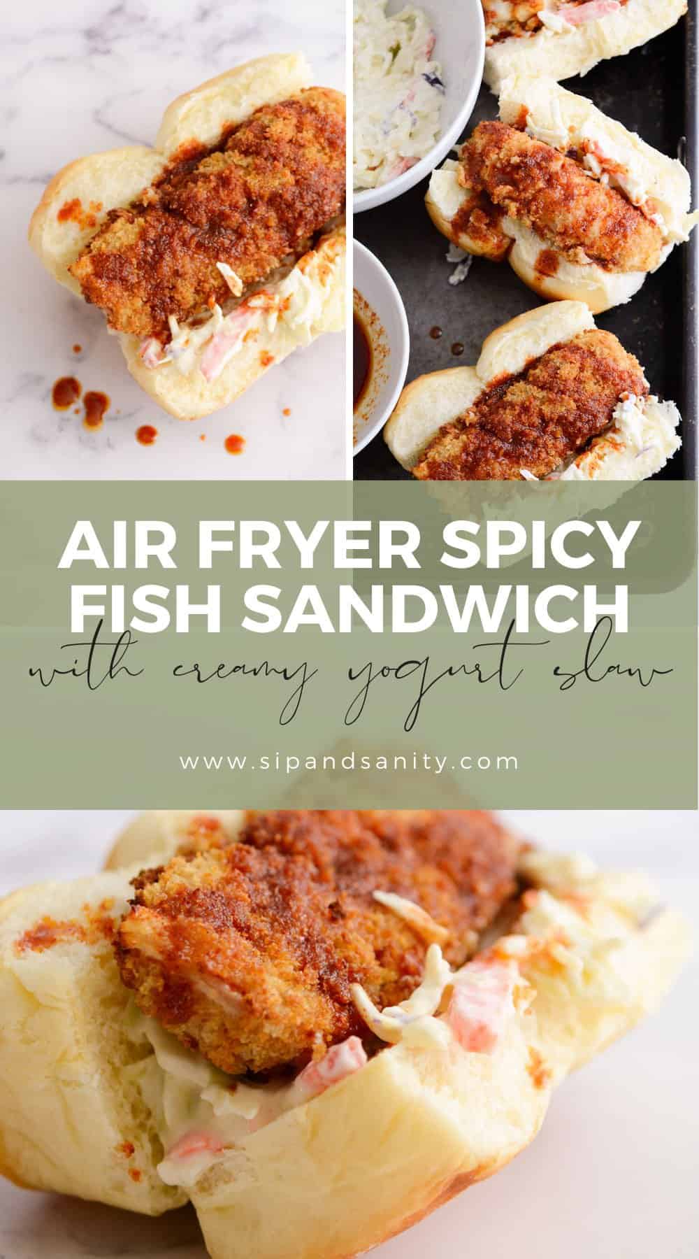 Air Fryer Spicy Fish Sandwiches with Creamy Yogurt Slaw • Sip + Sanity
