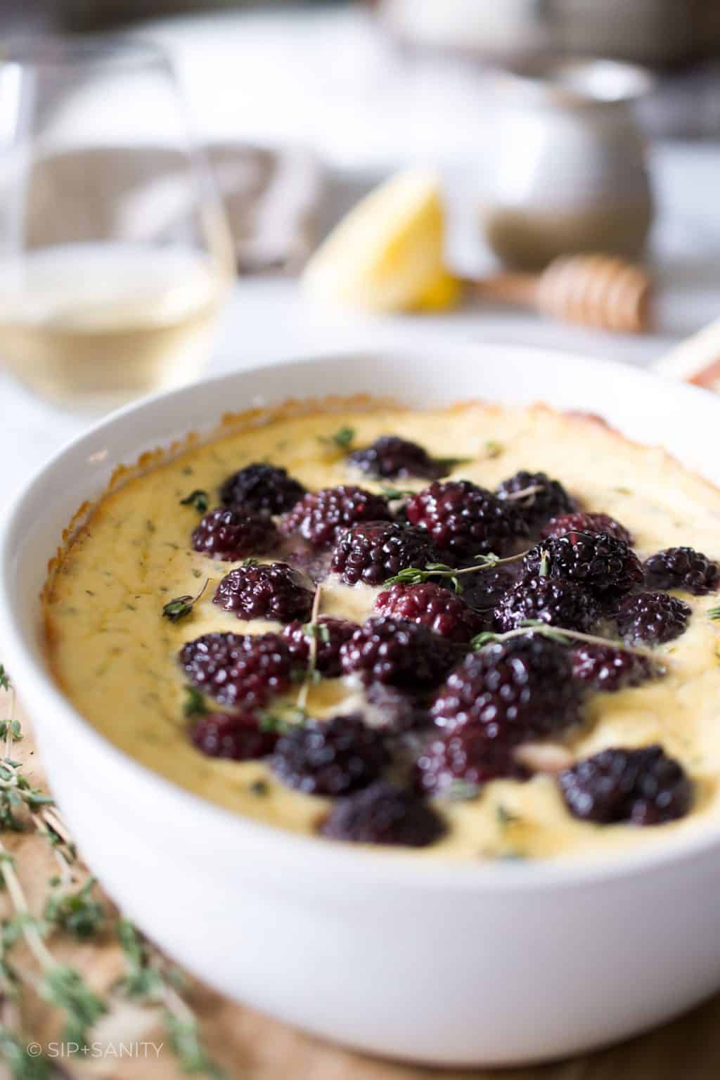 Baked Lemon Ricotta Dip with Blackberries + Honey • Sip + Sanity