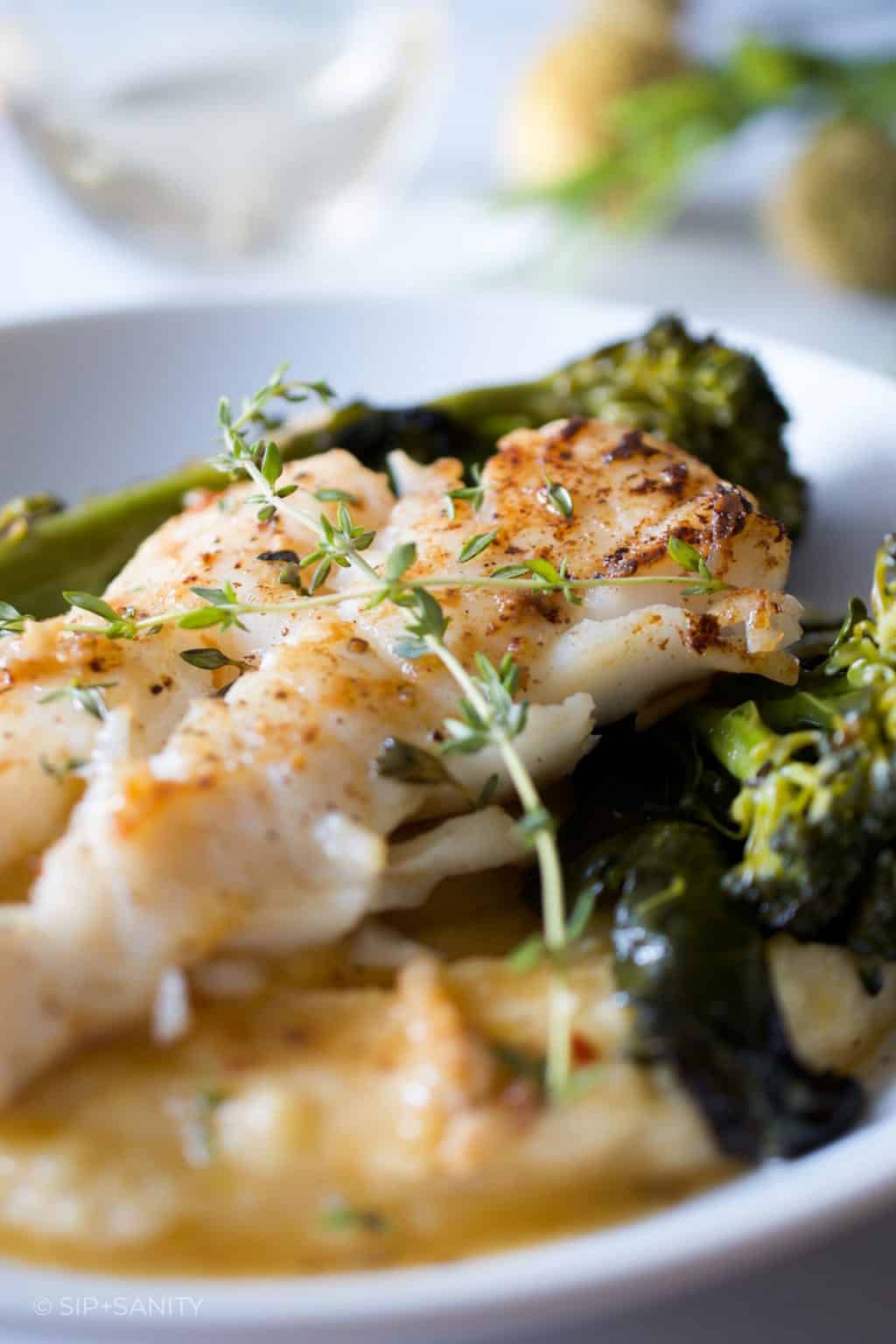 Sauteed White Fish + Creamy Mascarpone Polenta - Sip + Sanity