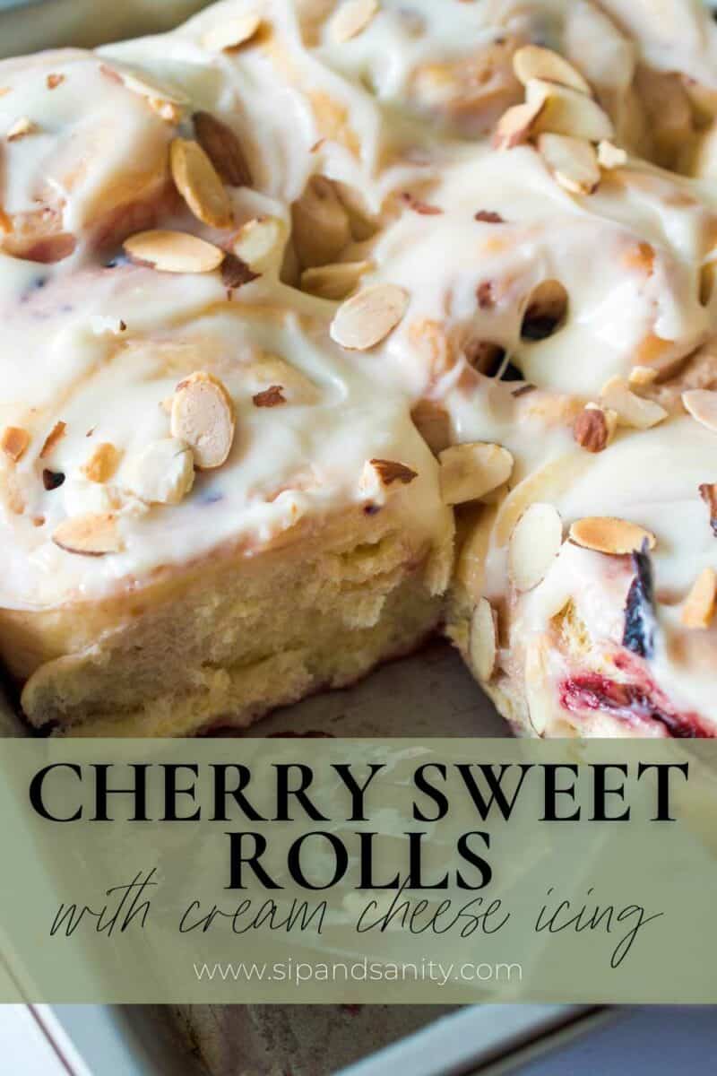 Cherry Sweet Rolls with Cream Cheese Icing + Toasted Almonds • Sip + Sanity