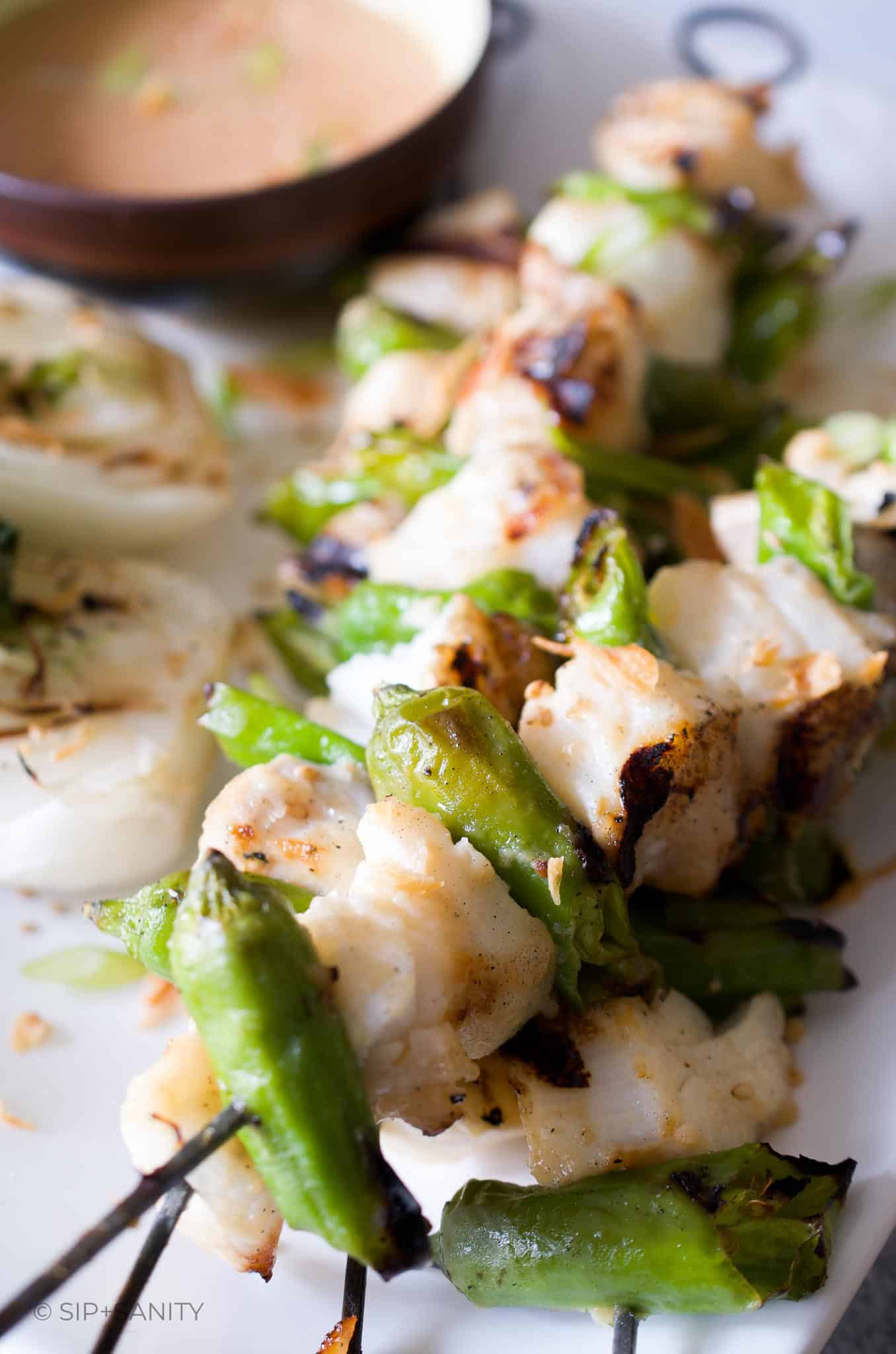 Grilled Miso Fish Skewers with Shishito Peppers • Sip + Sanity