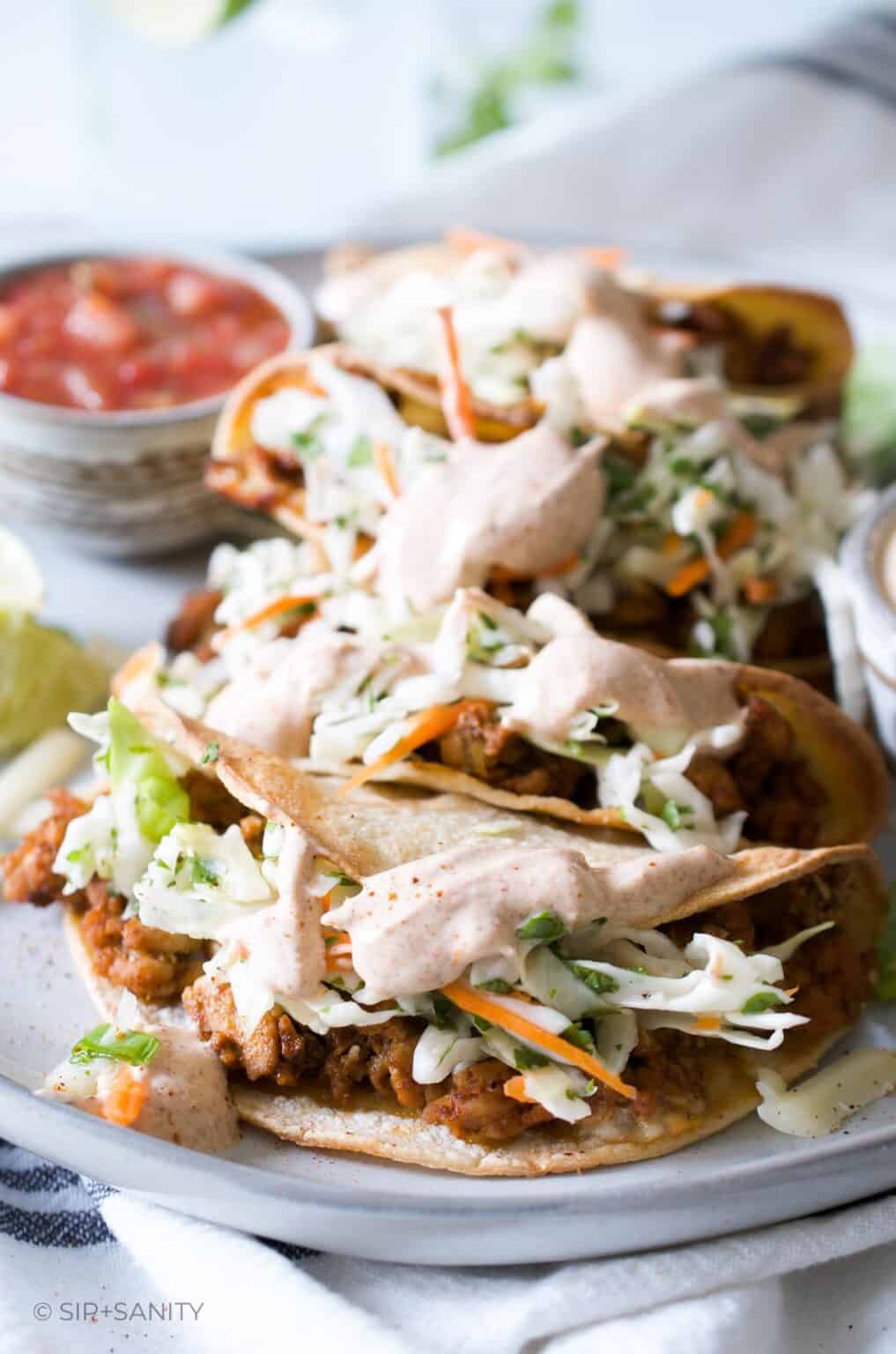 Baked Crispy Ground Turkey Tacos with Quick Slaw • Sip + Sanity