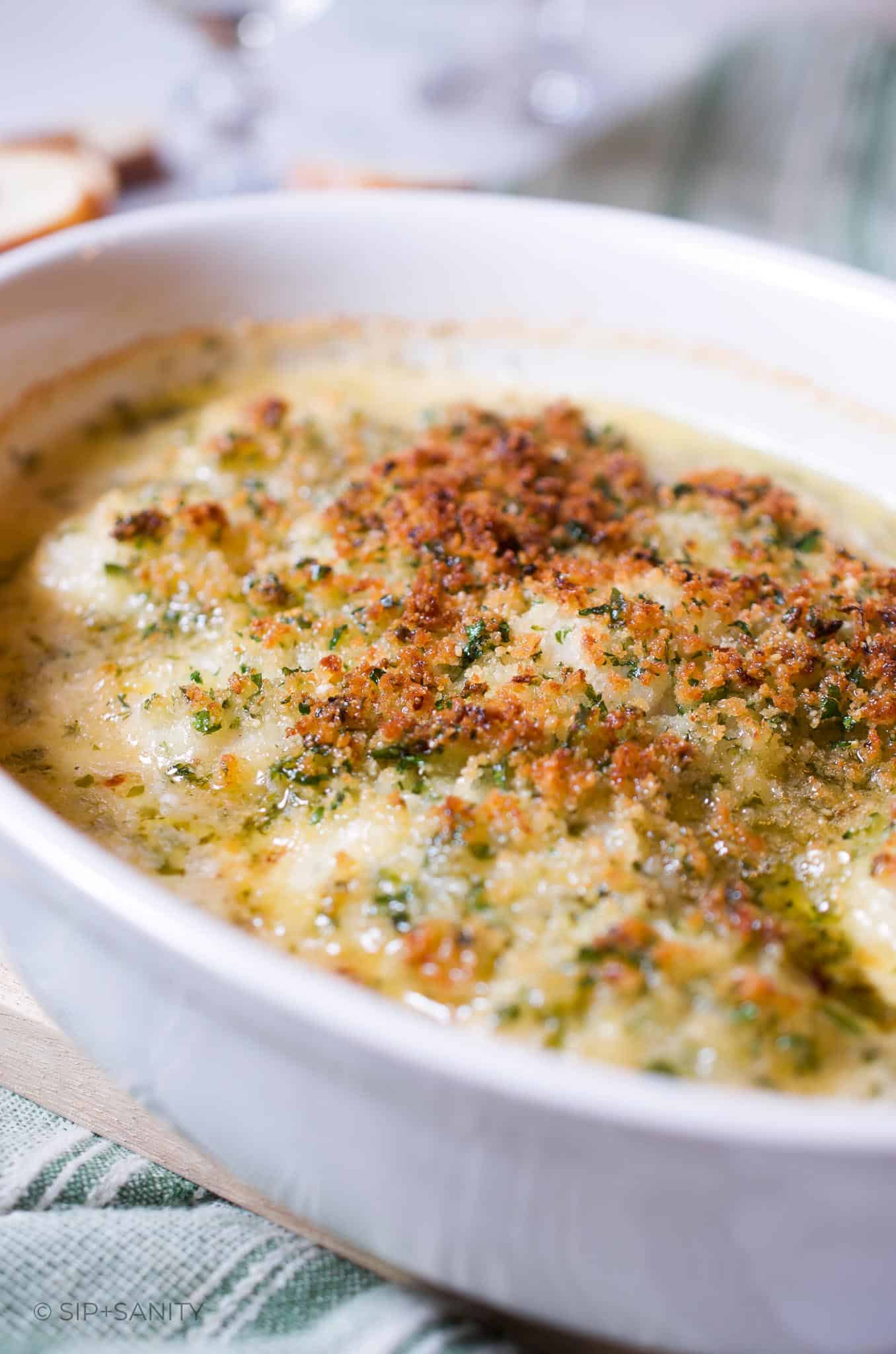 Baked Scallops in White Wine Cream Sauce (Scallop Gratin) • Sip + Sanity