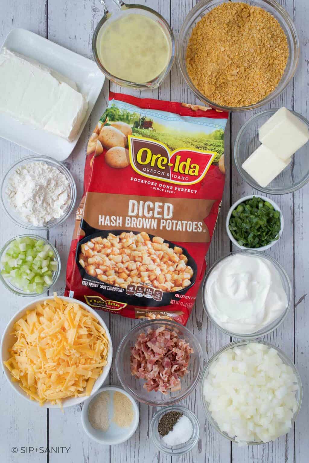 Cheesy Hashbrown Casserole with Corn Flake Topping • Sip + Sanity