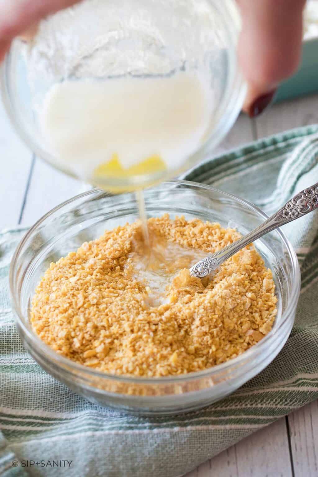 Cheesy Hashbrown Casserole with Corn Flake Topping • Sip + Sanity