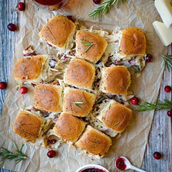 Cheesy Cranberry Turkey Sliders Recipe on Hawaiian Rolls • Sip + Sanity