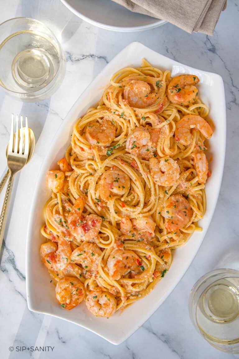 Shrimp Pasta with Creamy Tomato White Wine Sauce • Sip + Sanity