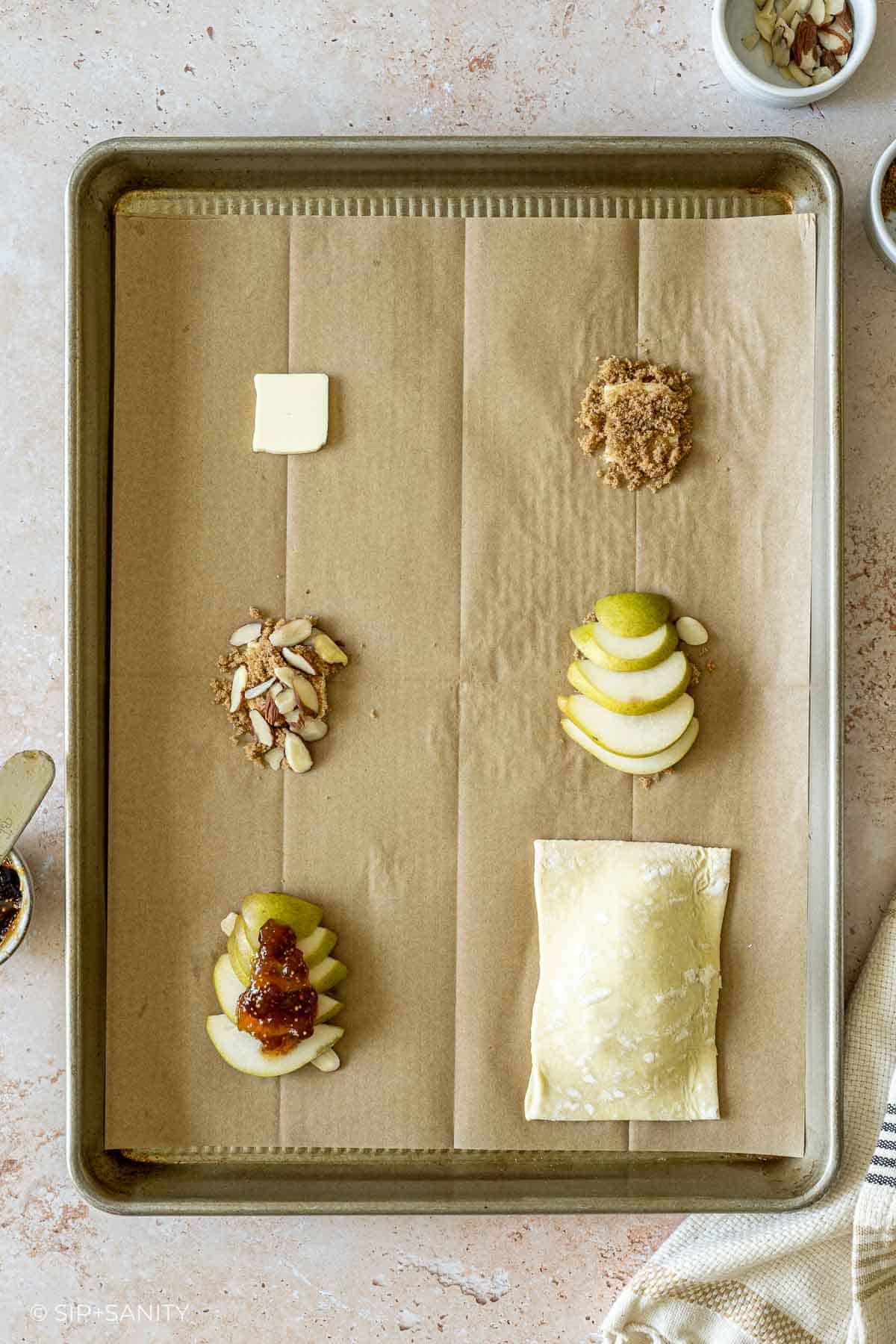 Pear Almond Puff Pastry Tart (Easy Upside-Down Dessert) • Sip + Sanity